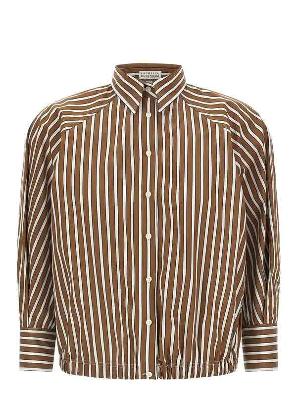 Brunello Cucinelli Striped Cotton Poplin Shirt - Brown