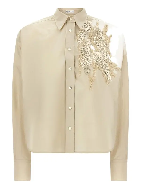 Brunello Cucinelli Dazzling Seabed Embroidery Shirt - Beige