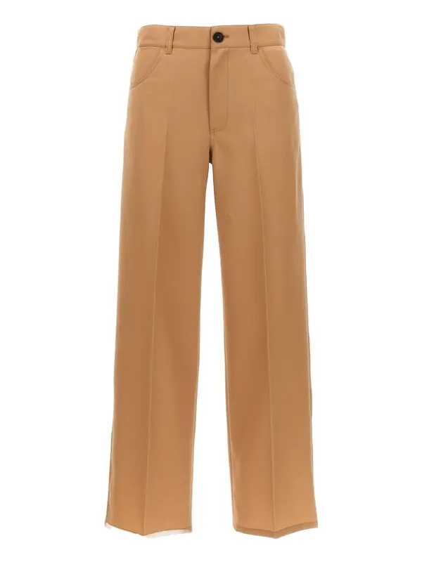JIL SANDER Wool Gabardine Loose Leg Trousers - Beige