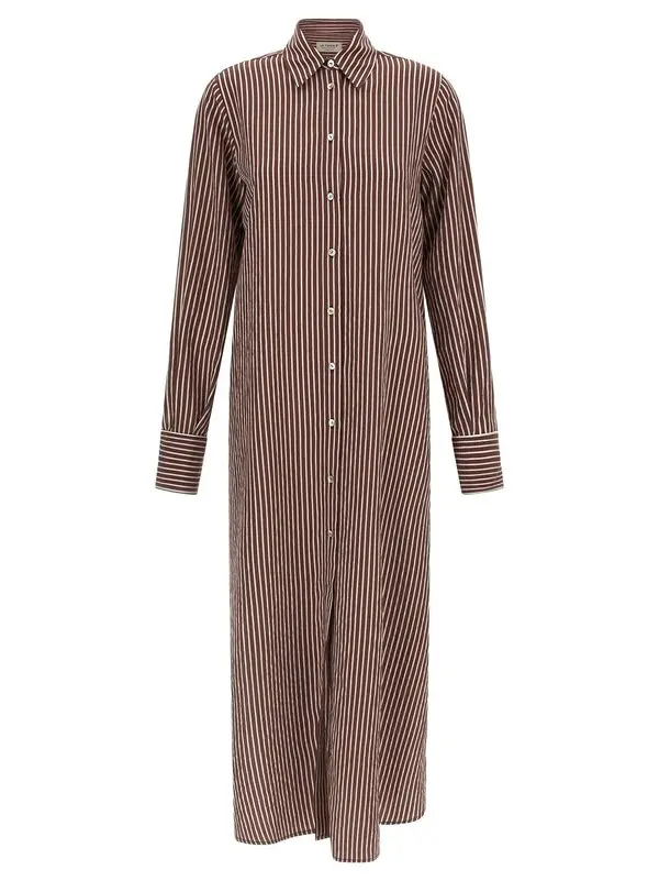 LE TWINS Brina Striped Cotton Poplin Midi Dress - Brown