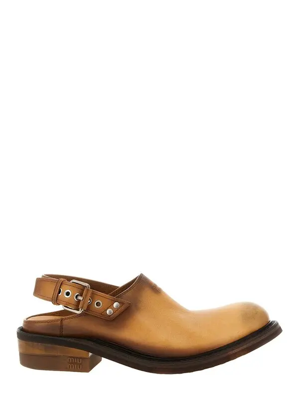 Miu Miu Foulé Leather Sabots - Brown