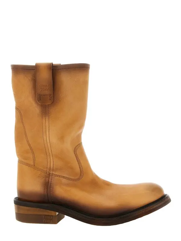 Miu Miu Foulé Leather Boots - Brown