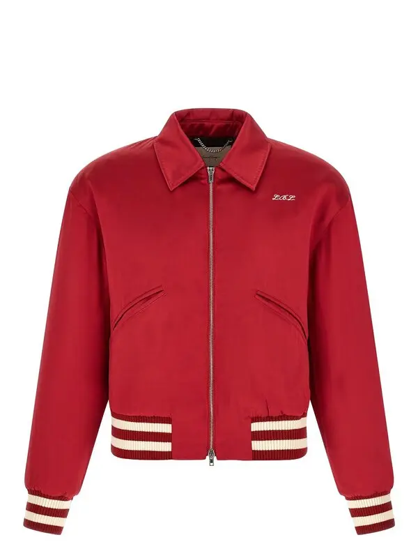 SECOND / LAYER Aces Satin Club Bomber Jacket - Red