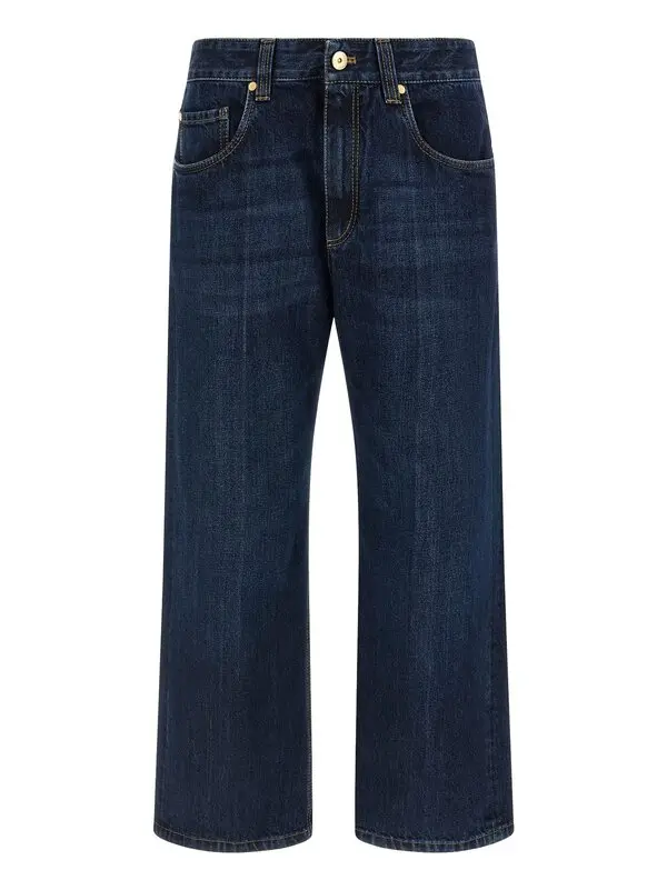 Brunello Cucinelli Wide Leg Cropped Denim Jeans - Blue