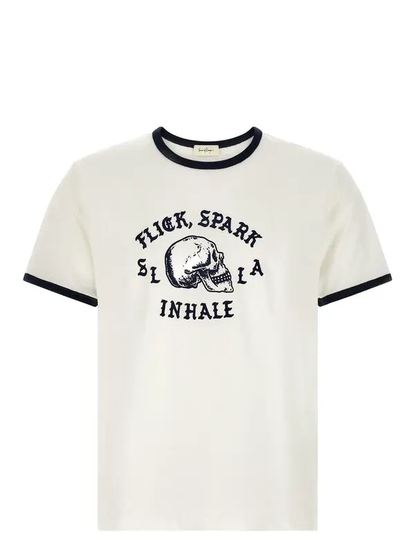 SECOND / LAYER Flick, Spark, Inhale Ringer' T-shirt - White/black