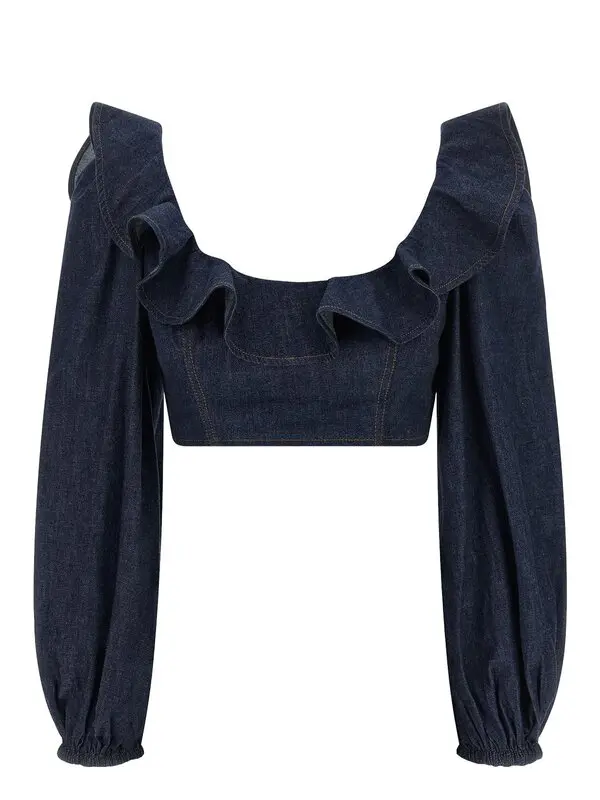 Zimmermann Aster Cotton Denim Top - Blue