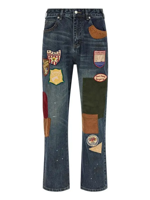 FOUND Patchwork Denim Jeans - Blue