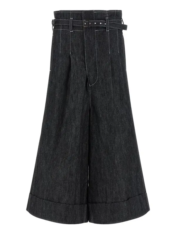 Junya Watanabe High-rise Wide-leg Denim Trousers - Black