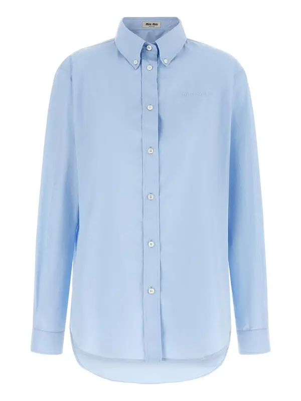 Miu Miu Cotton Poplin Logo Embroidery Shirt - Light Blue