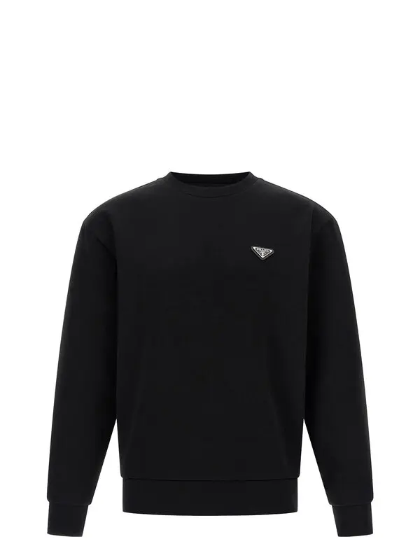 Prada Triangle Logo Tech Cotton Sweatshirt - Black