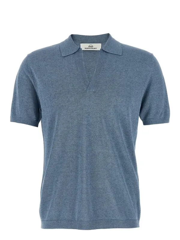 RIVIERA PROJECT Open Collar Polo Shirt - Light Blue