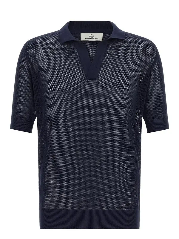 RIVIERA PROJECT Openwork Cotton Polo Shirt - Blue