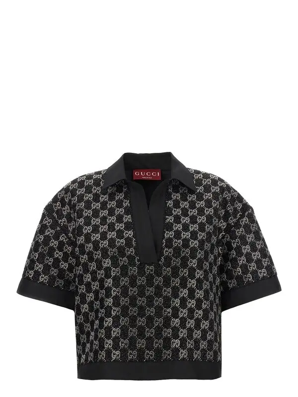 Gucci Gg Crystal Embellished Tweed Top - Black