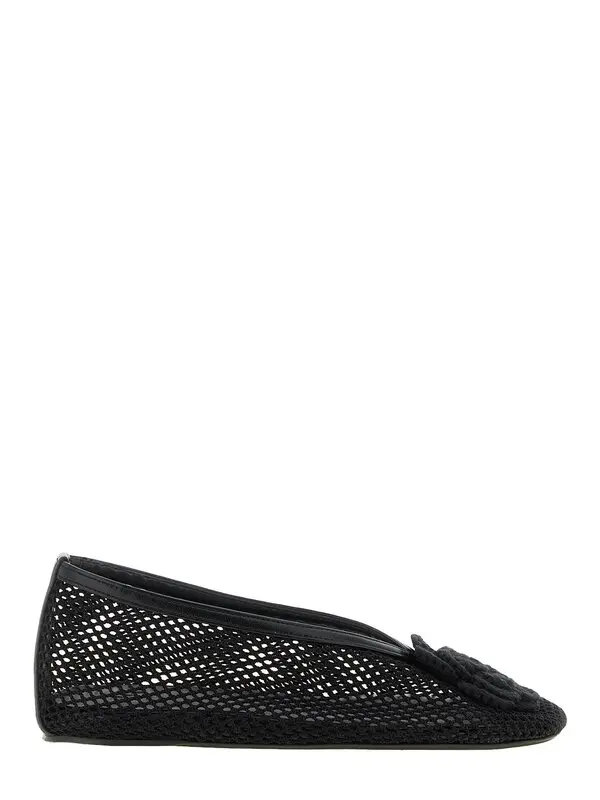 GANNI Jenny Openwork Mesh Ballet Flats - Black