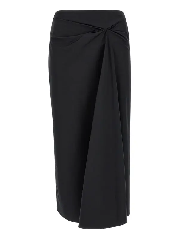 Max Mara Stretch Cotton Satin Midi Skirt - Black