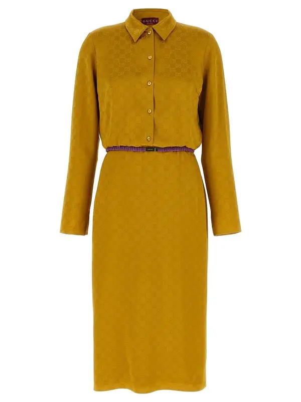 Gucci Jacquard Gg Midi Dress - Yellow