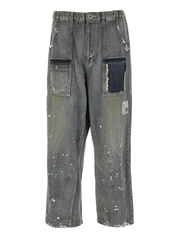 Mihara Yasuhiro Jacquard Striped Denim Bush Pants - Blue