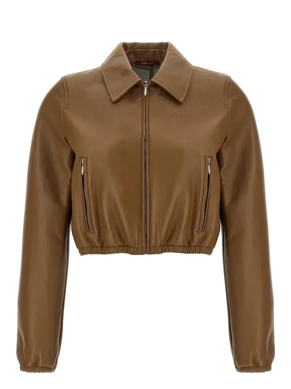 Gucci Cropped Leather Jacket - Beige
