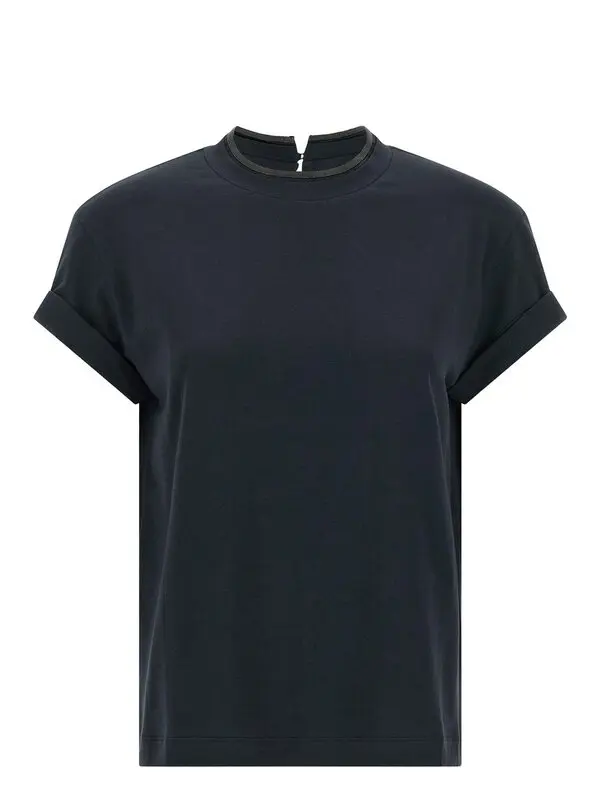 Brunello Cucinelli Shiny Collar T-shirt - Blue