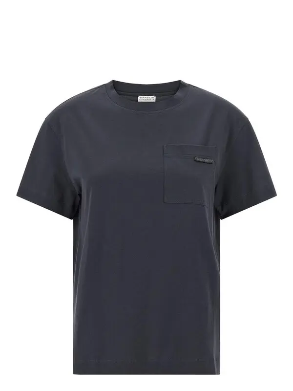 Brunello Cucinelli Cotton Jersey T-shirt With Shiny Tab - Blue