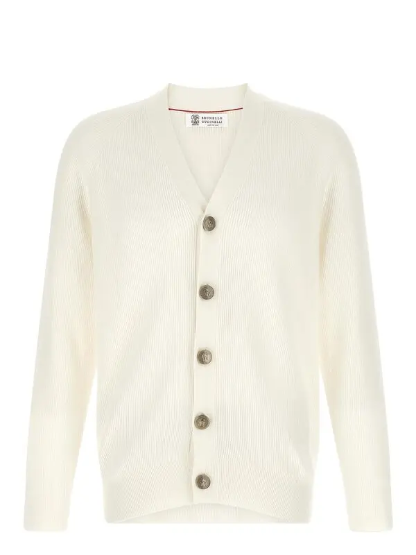 Brunello Cucinelli English Ribbed Cardigan - White