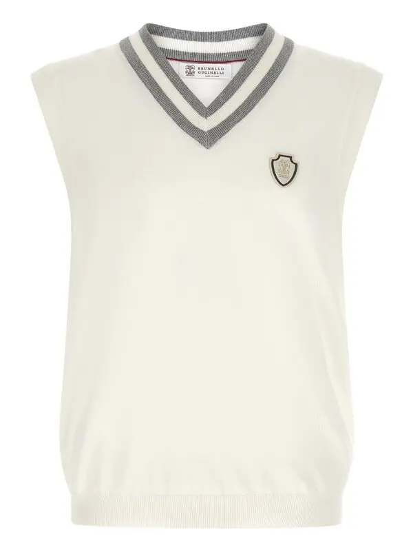 Brunello Cucinelli Logo Patch Knit Vest - White