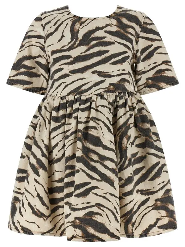GANNI Zebra Print Organic Cotton Denim Mini Dress - Multi