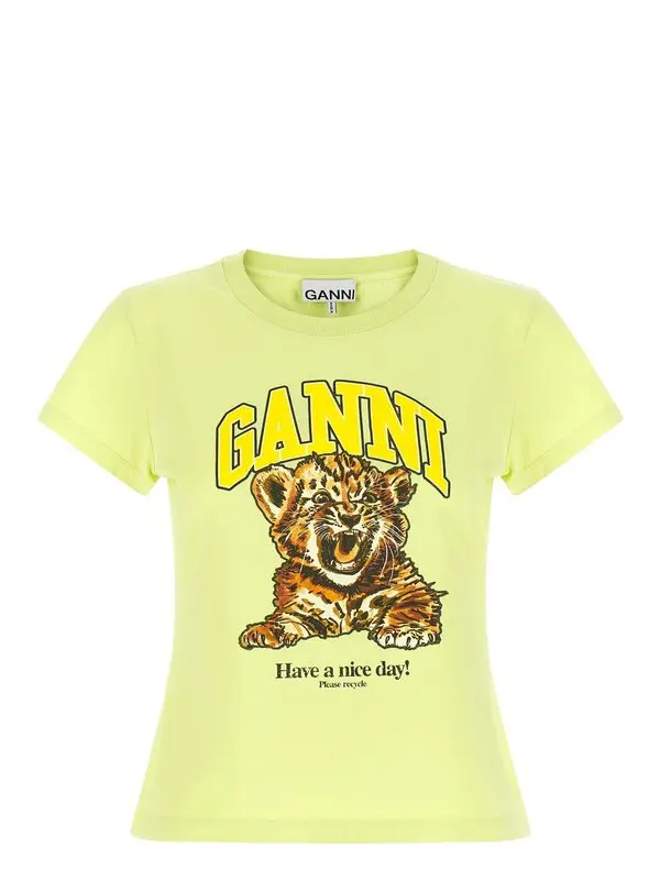GANNI Tiger Cotton Jersey T-shirt - Green