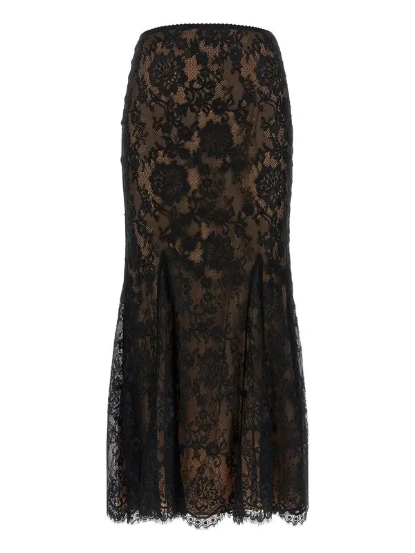 SELF-PORTRAIT Lace Midi Skirt - Black