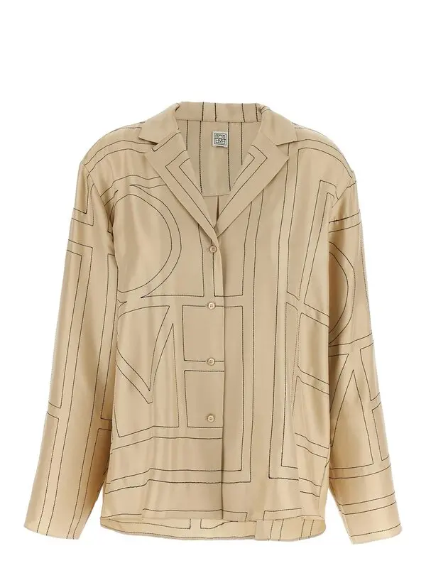 TOTEME Silk Twill Monogram Shirt - Beige
