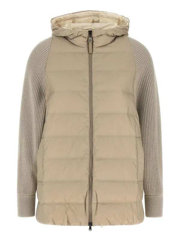 Brunello Cucinelli Shiny Zipper Pull Down Jacket - Beige