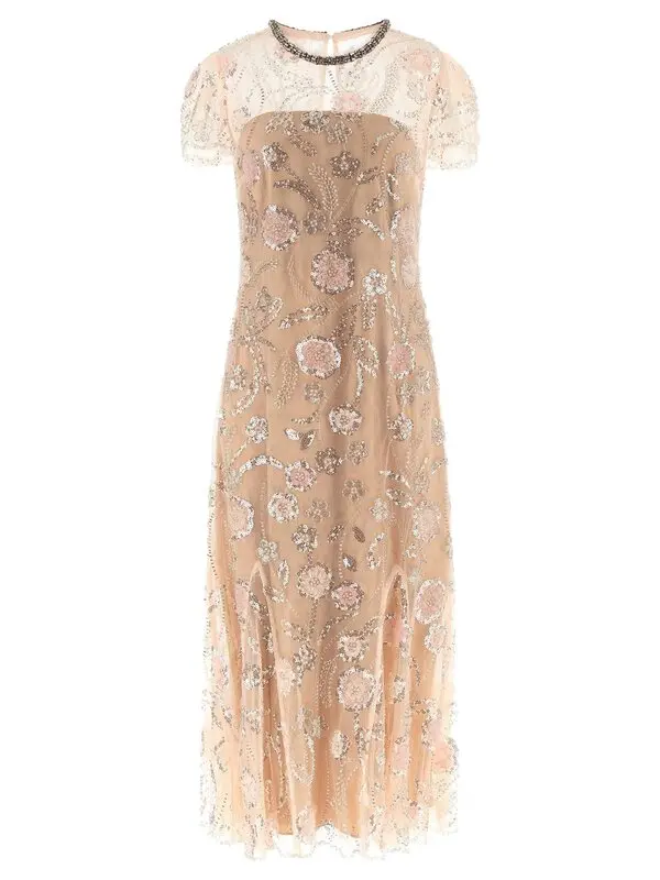 SELF-PORTRAIT Flower Sequin Embellished Midi Dress - Pink