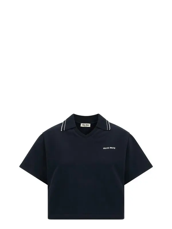 Miu Miu Cropped Cotton Sweatshirt - Blue