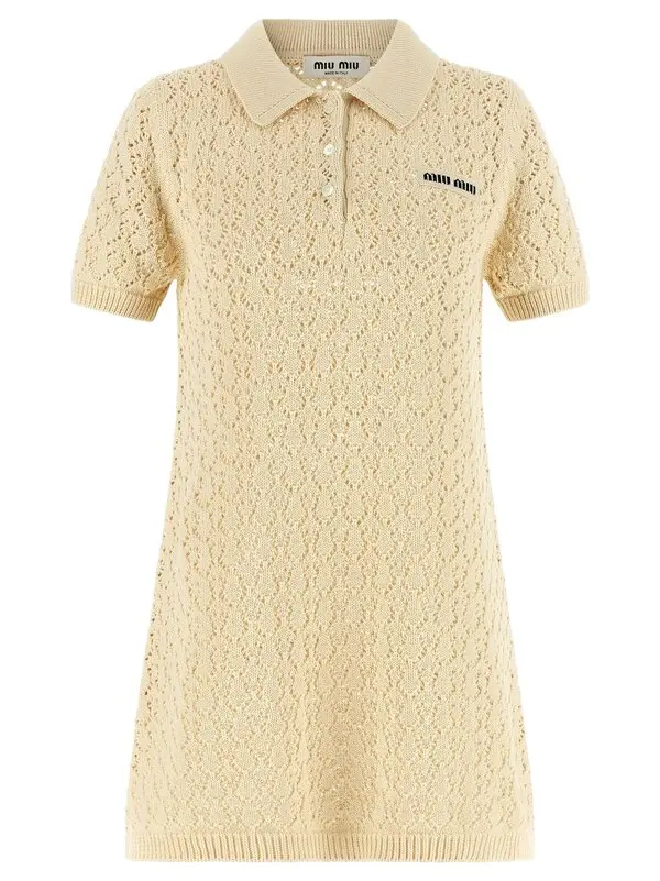 Miu Miu Openwork Cotton Dress - Beige