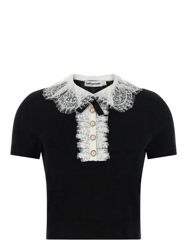 SELF-PORTRAIT Knit Lace Collar Top - White/black