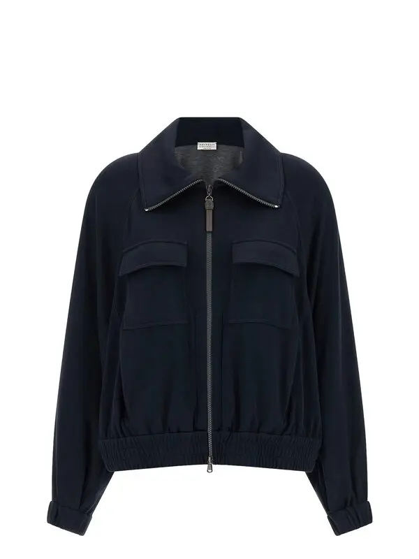 Brunello Cucinelli Cotton And Silk Interlock Sweatshirt - Blue
