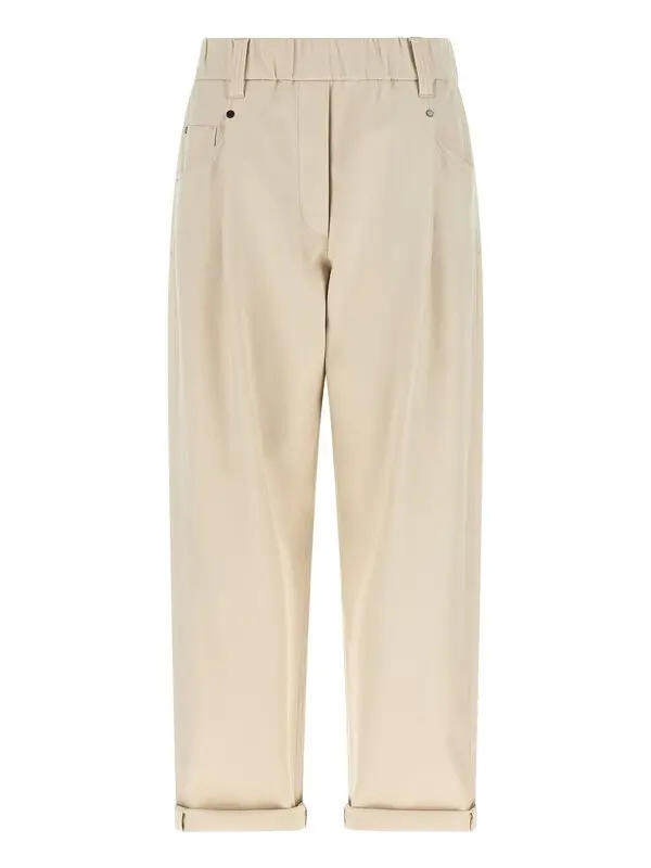 Brunello Cucinelli Stretch Cotton Baggy Pull-on Trousers - Beige