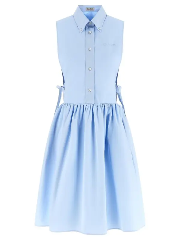 Miu Miu Cotton Poplin Midi Dress - Light Blue