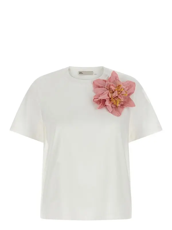 Tory Burch Floral Applique Cotton T-shirt - Pink