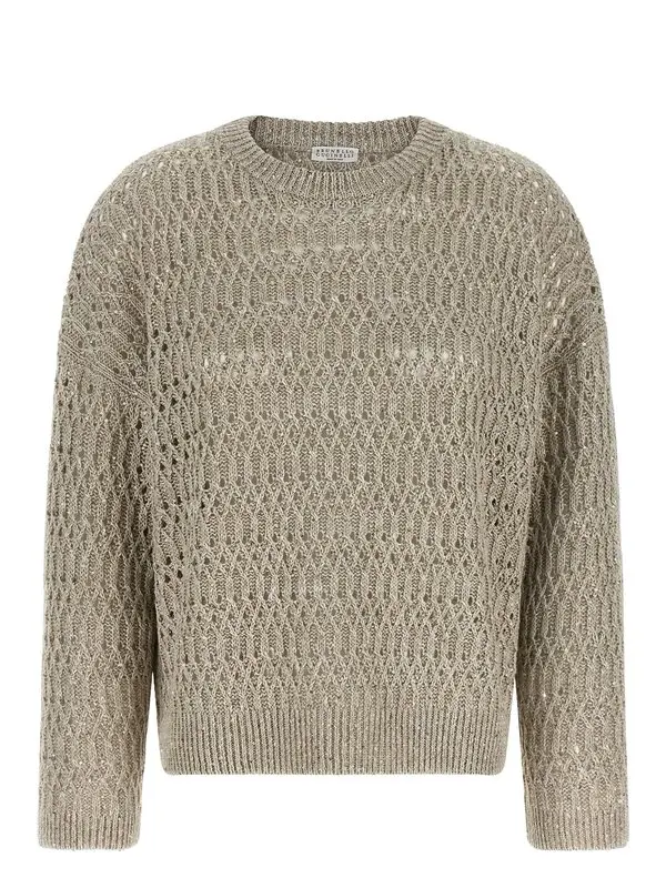 Brunello Cucinelli Dazzling Braids Openwork Sweater - Beige