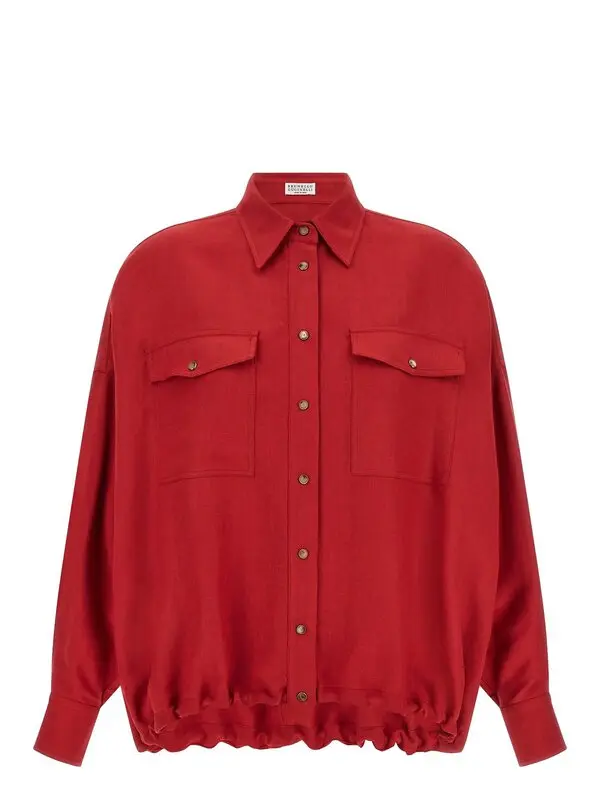 Brunello Cucinelli Linen Blend Twill Shirt - Red