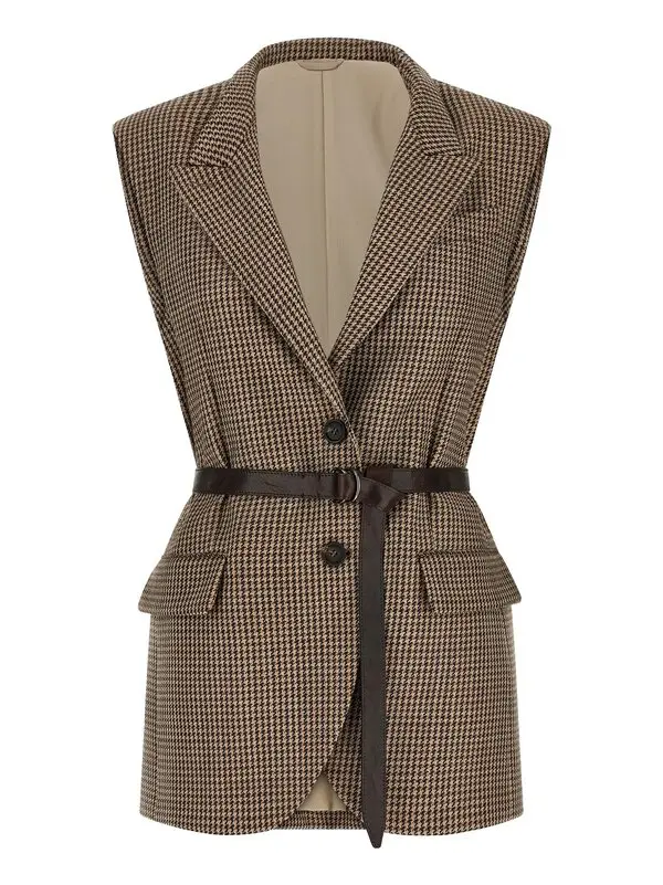 Brunello Cucinelli Houndstooth Belted Vest - Beige