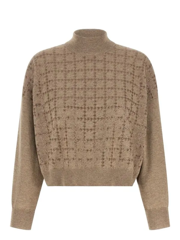 Brunello Cucinelli Cashmere Sequined Turtleneck Sweater - Beige