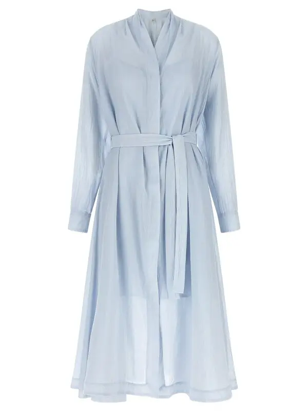 TOTEME Belted Light Cotton Gown - Light Blue