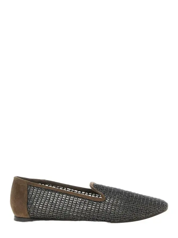 Brunello Cucinelli Suede And Embroidered Mesh Loafers - Brown