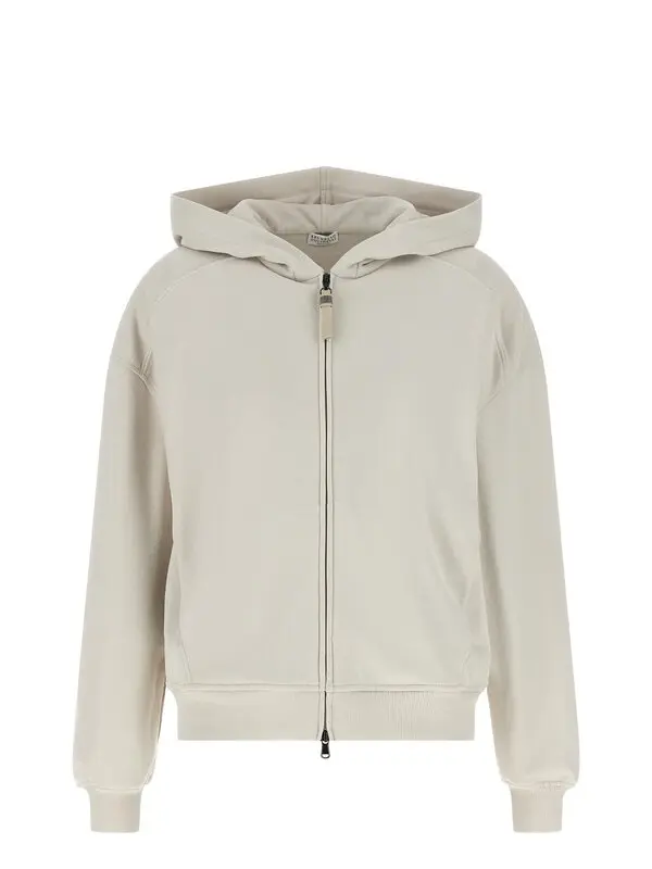 Brunello Cucinelli Smooth Cotton Fleece Hooded Jacket - Beige