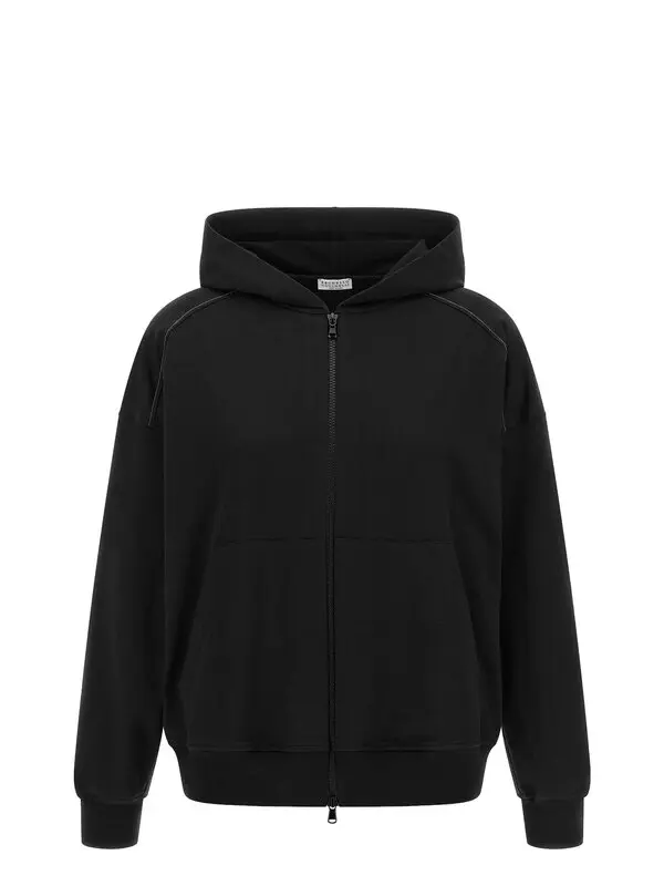 Brunello Cucinelli Shiny Trims Hoodie - Black
