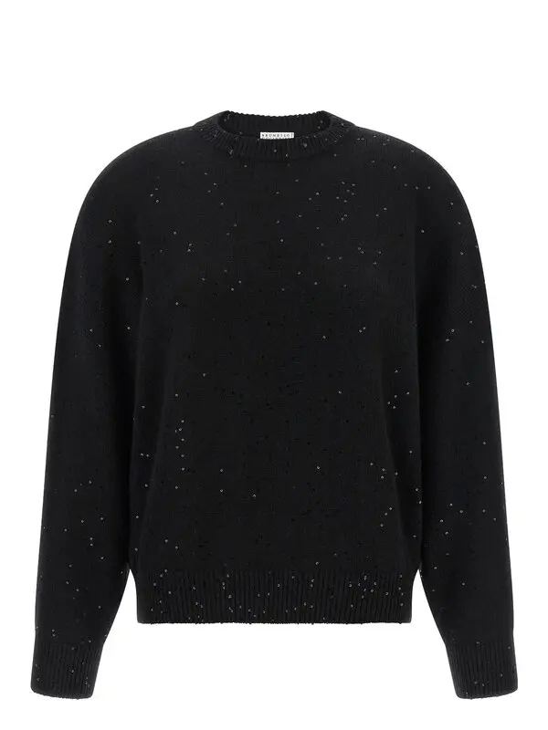Brunello Cucinelli Diamante Cashmere And Silk Sweater - Black
