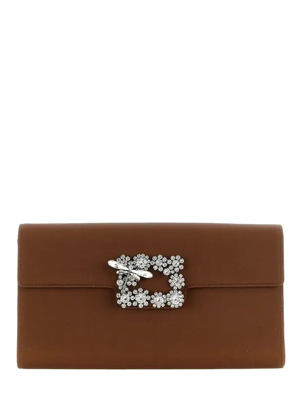 ROGER VIVIER Envelope Flap Dragonfly Flow Satin Clutch - Brown