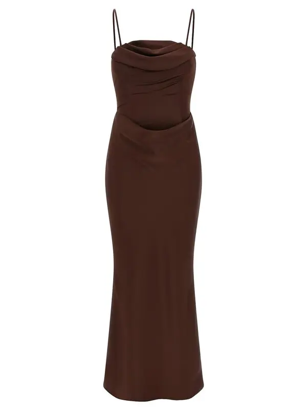 ROTATE BY BIRGER CHRISTENSEN Corsage Long Satin Dress - Brown